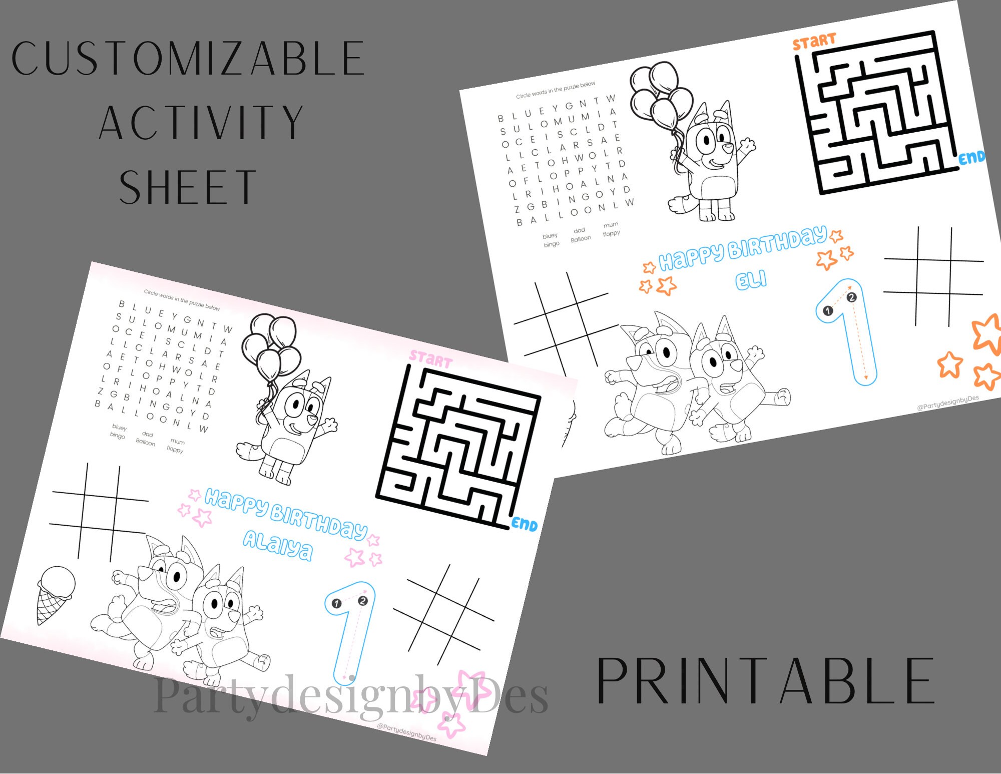 Bluey Birthday Activity Sheet Personalized Bluey Birthday - Etsy Canada