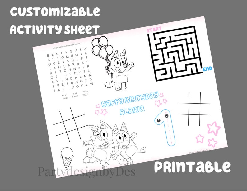 Bluey Birthday Activity Sheet Personalized Bluey Birthday - Etsy Australia