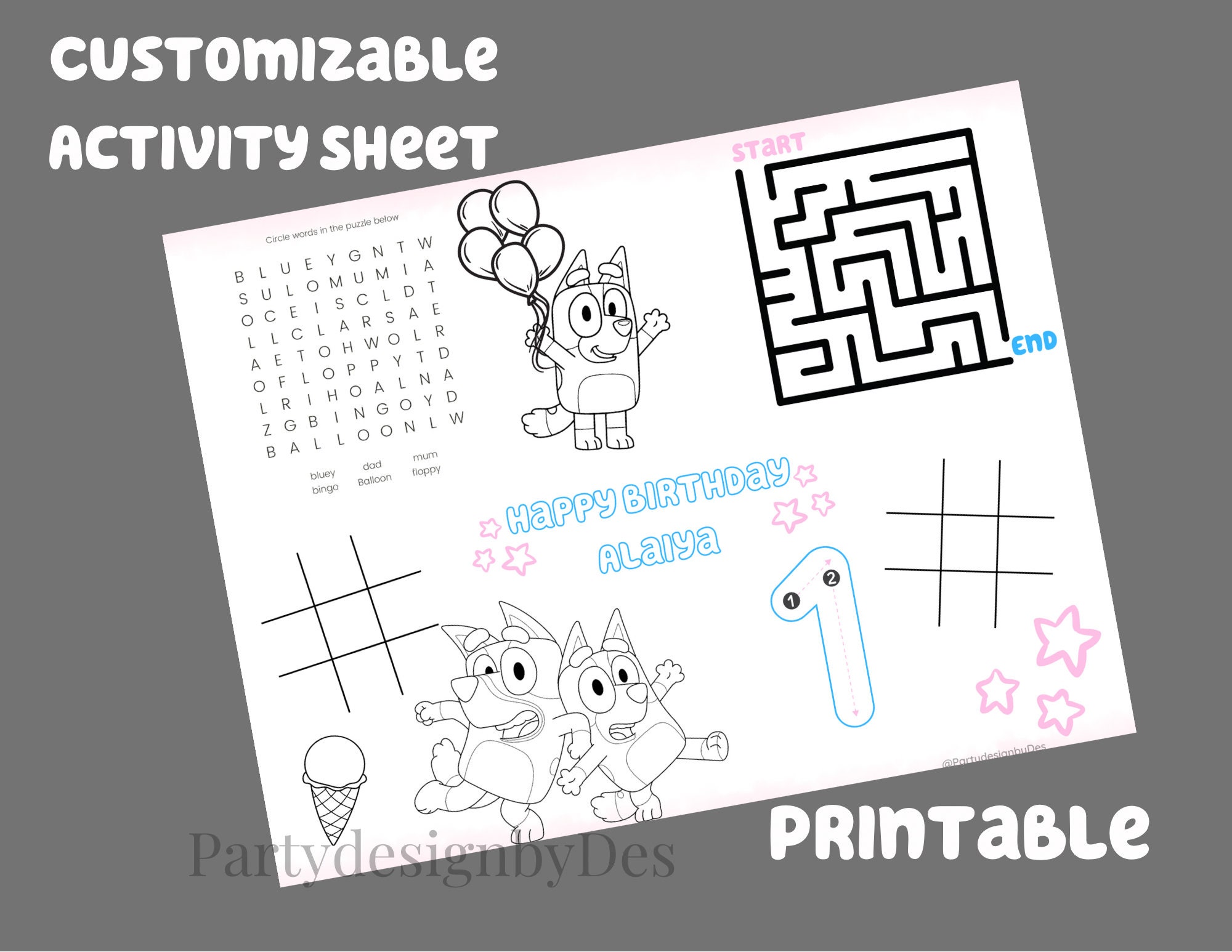 Bluey Birthday Activity Sheet Personalized Bluey Birthday - Etsy Australia