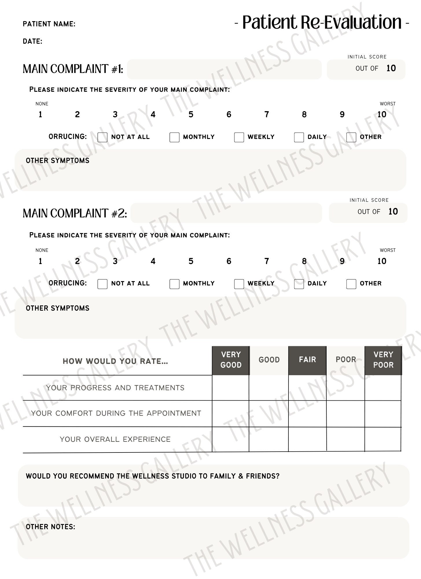 Customizable Patient Re-evaluation Form | DIGITAL DOWNLOAD - Etsy