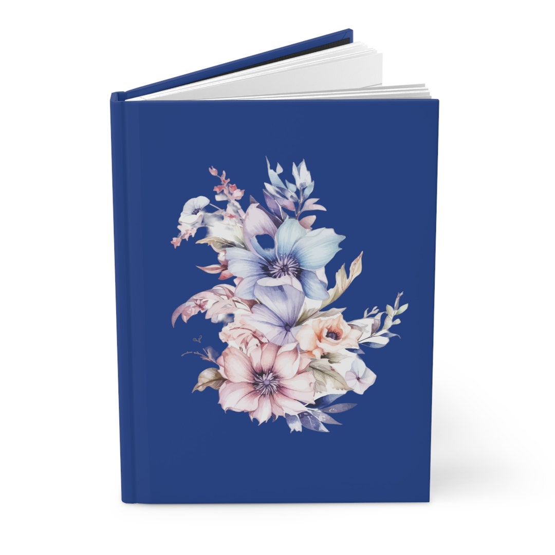 Misty Blue Flower Hardcover Journal - Elegant Floral Notebook With 150 ...