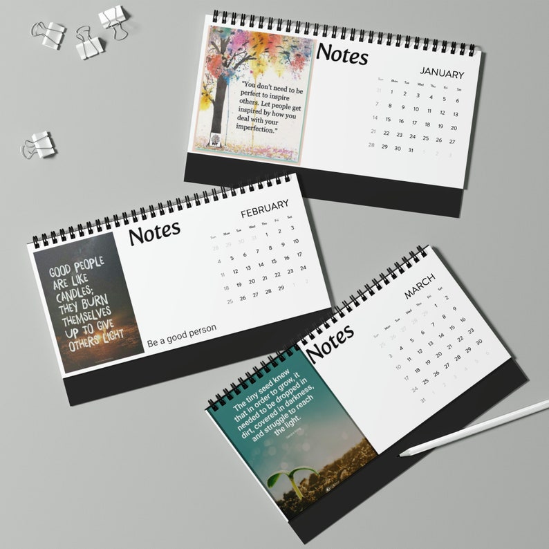 Desktop Calendar With Quotes and Sayings 2024 Grid - Etsy