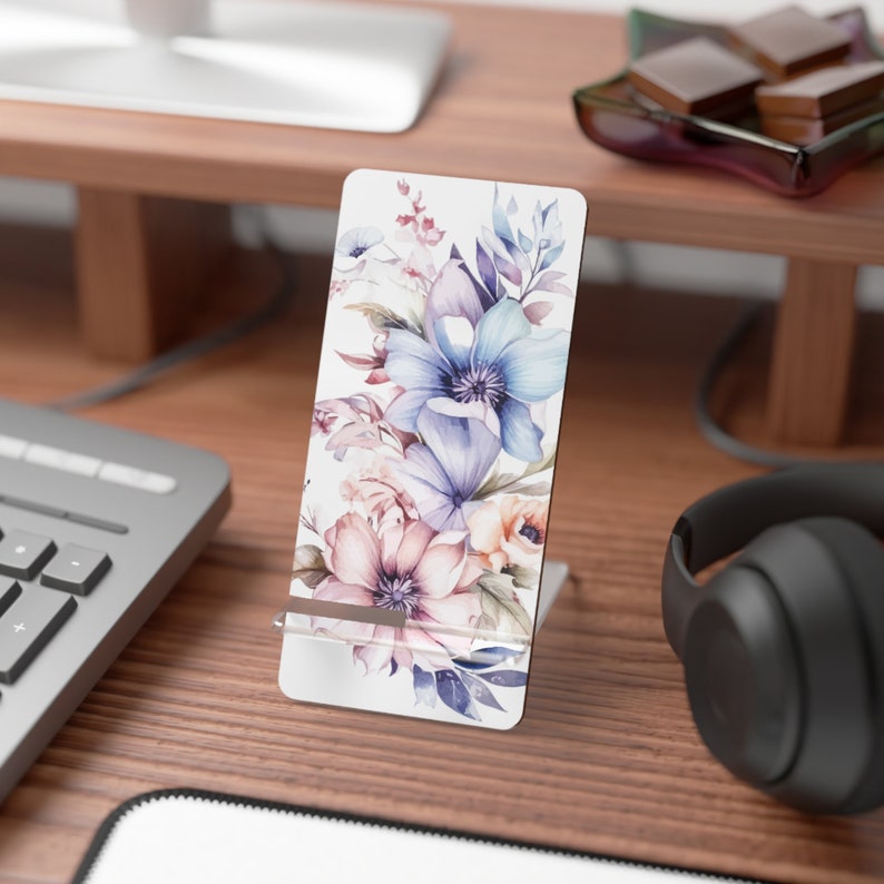 Blue Floral Mobile Phone Stand, Desk Decor, iPhone Samsung Holder - Etsy