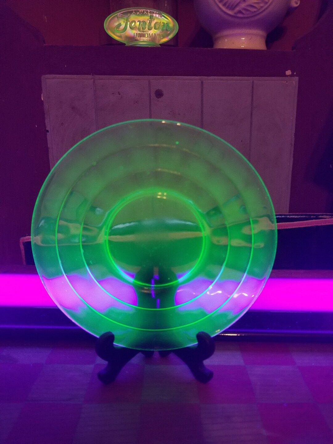 Optic Block Pattern 6 Inch Uranium Glass Dessert Plate Present Vintage ...