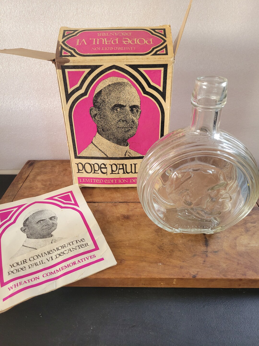 Wheaton Glass Pope Paul VI Decanter Present Vintage Catholic Collection ...