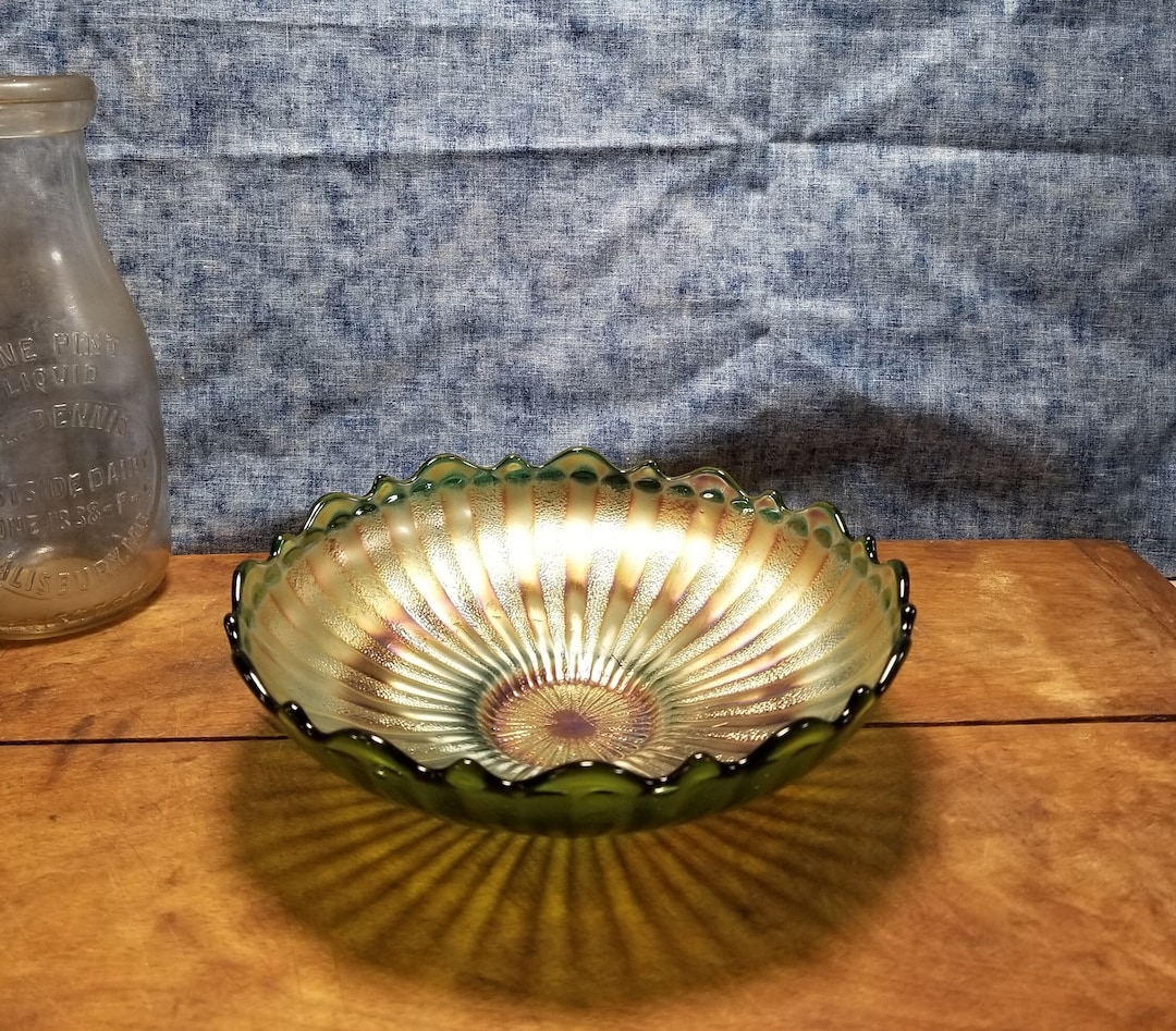 Fenton Green Stippled Ray Pattern Bowl-present-vintage Collection Gift ...