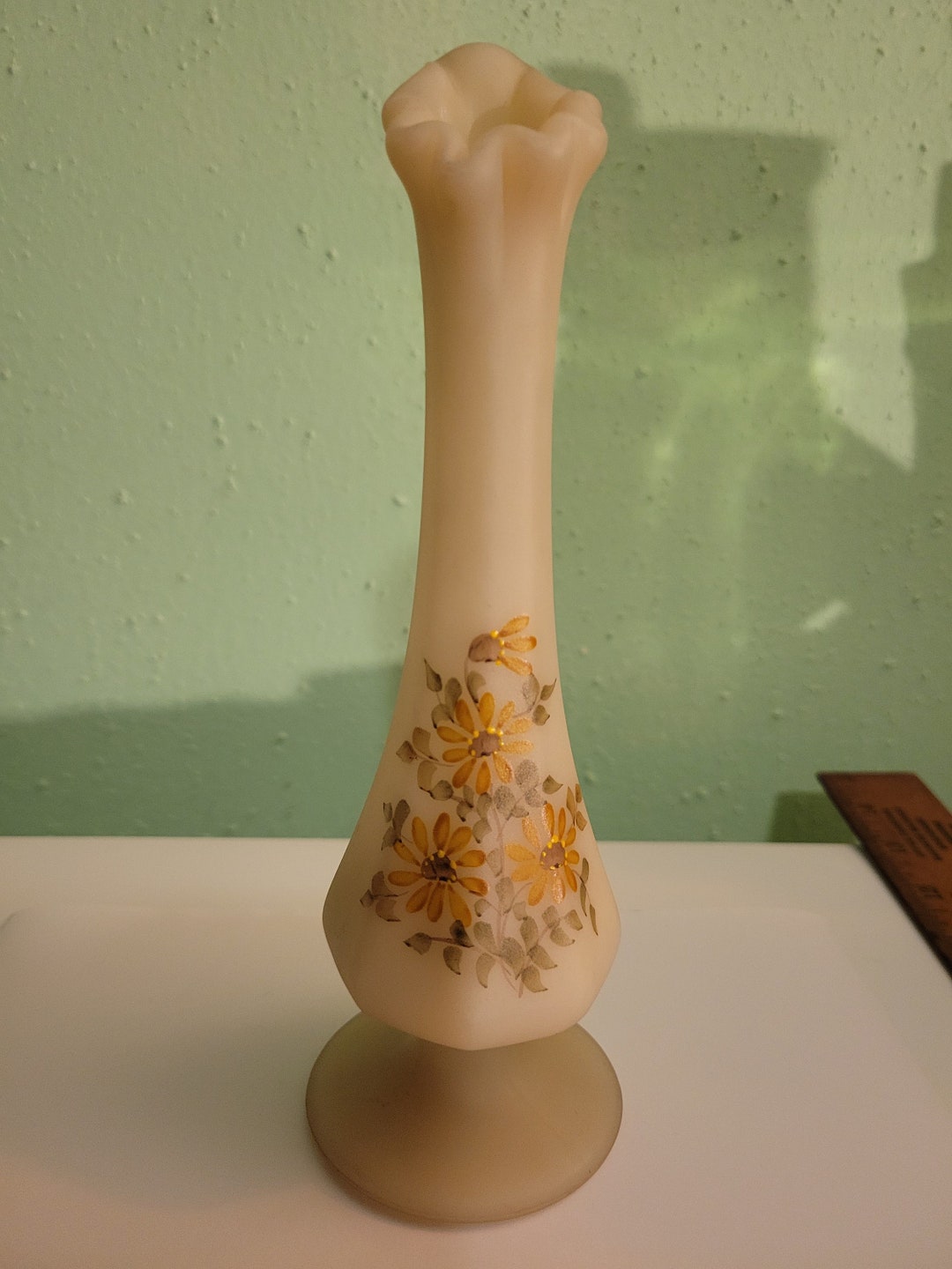 Fenton Hand Painted Custard Glass Vase Floral Gift Vintage Daisy - Etsy