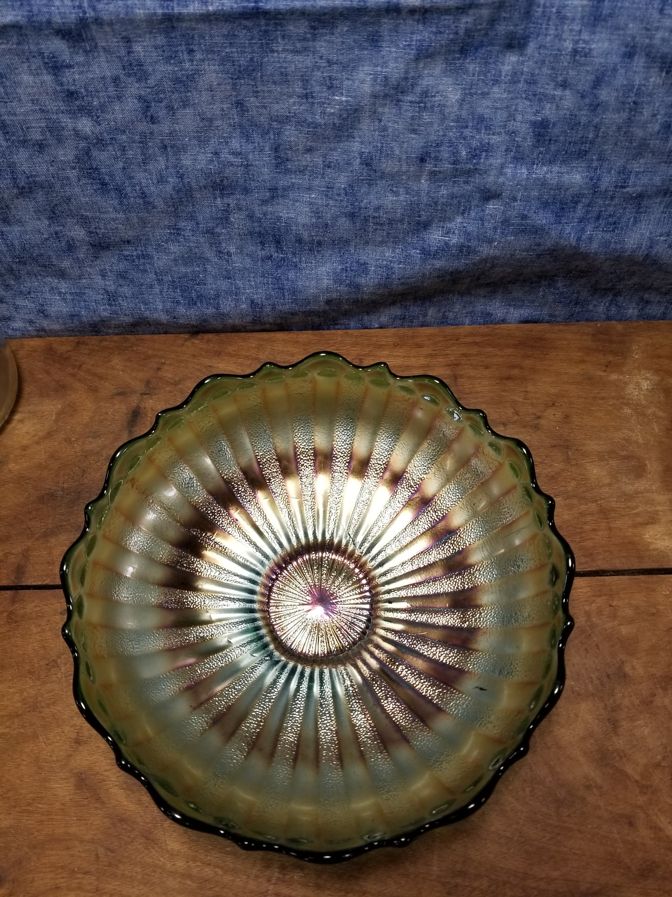 Fenton Green Stippled Ray Pattern Bowl-gift-vintage - Etsy