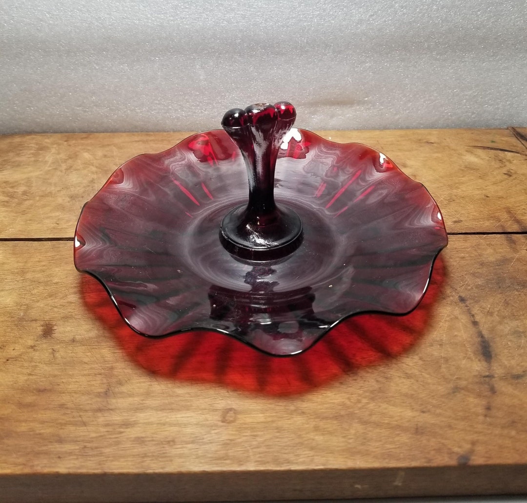 Anchor Hocking Ruby Red Tidbit Handled Tray Gift Vintage - Etsy