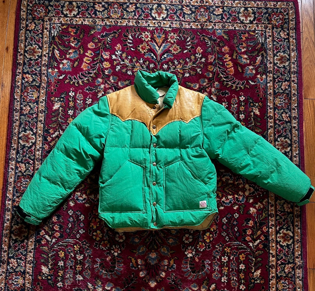 Edwin Over Works Factory Green Puffer Jacket With Leather Yoke - Etsy