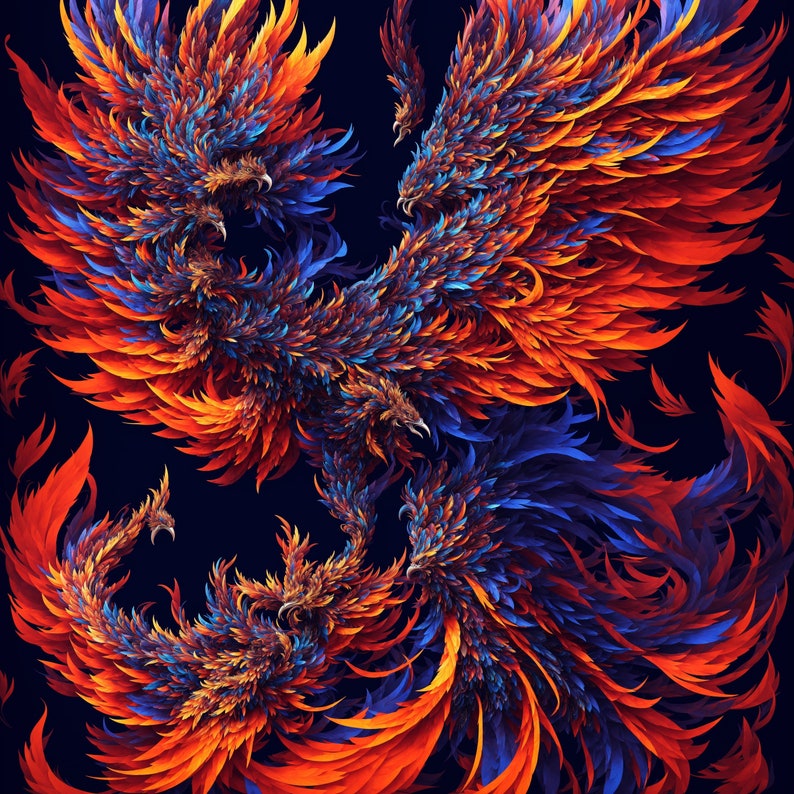 Majestic Phoenix Rising Digital Art Print Fiery Orange, Red & Gold ...