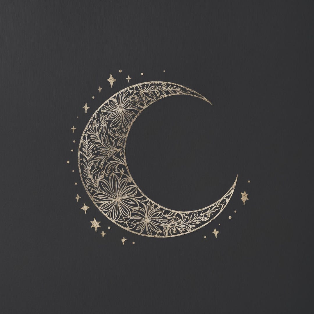 Minimalist Crescent Moon Art With Floral Patterns, Celestial Wall Decor ...