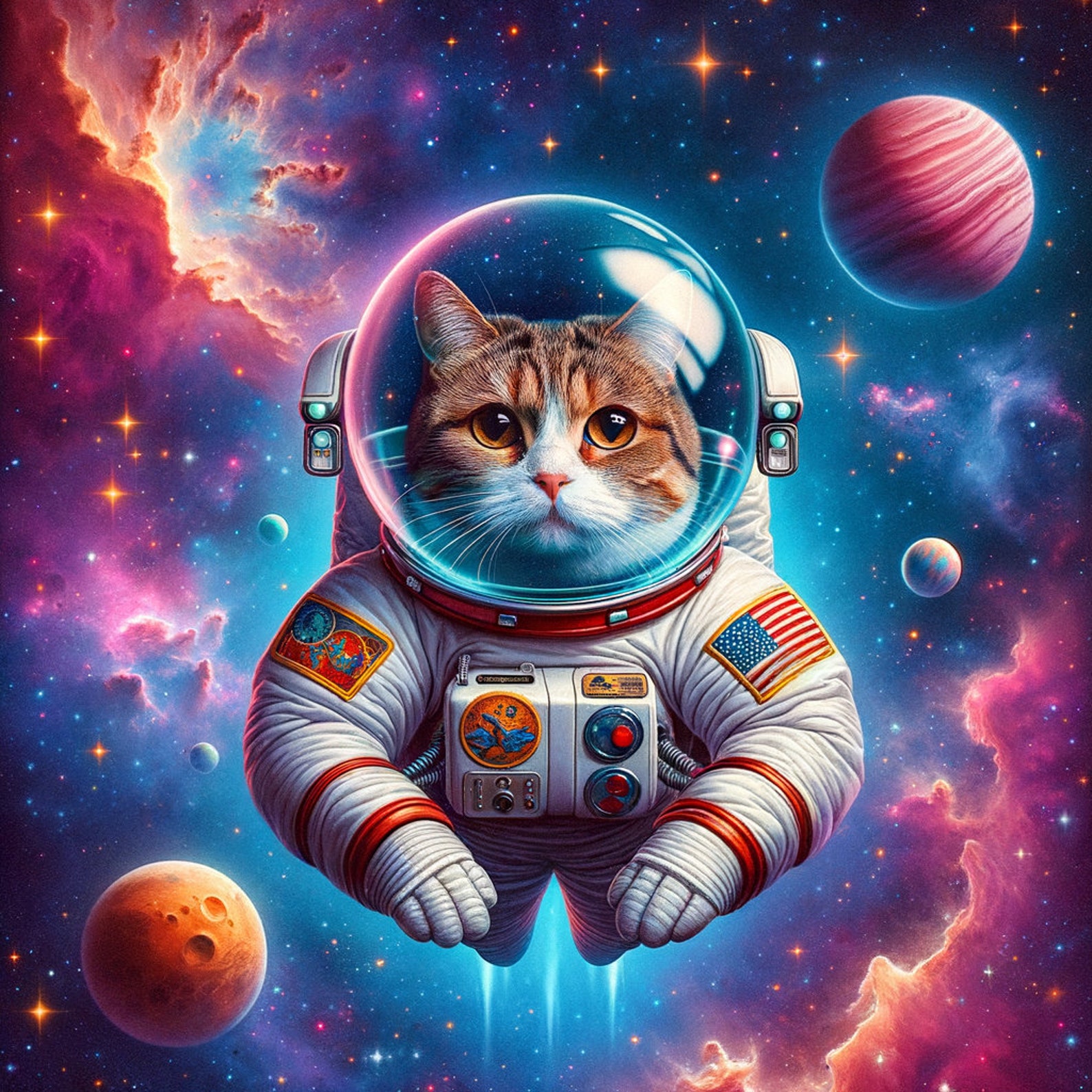 Whimsical Feline Astronaut in Space Digital Art Cat in Custom Space ...