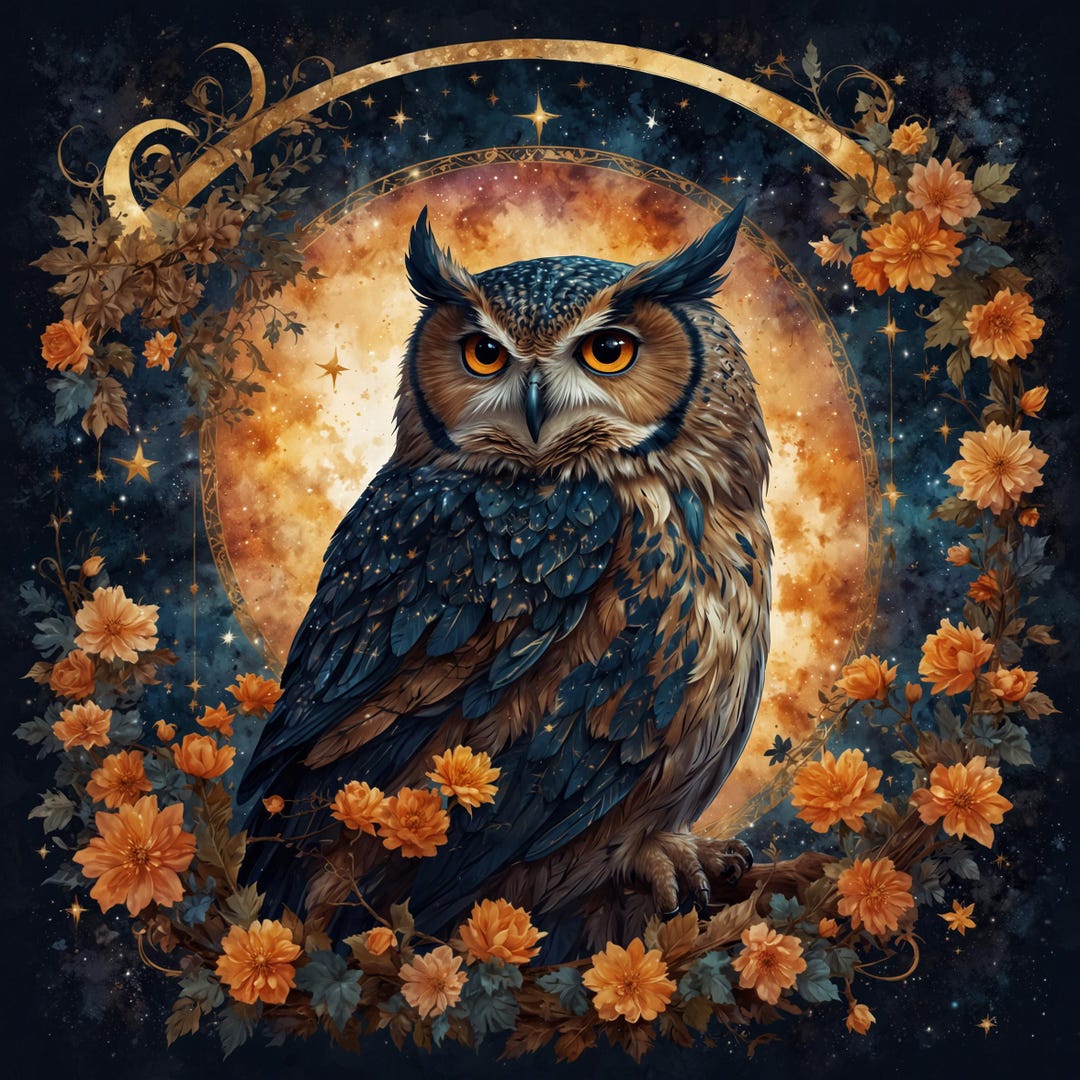 Cosmic Owl on Crescent Moon Fantasy Art Mystical Astrology T-shirt ...