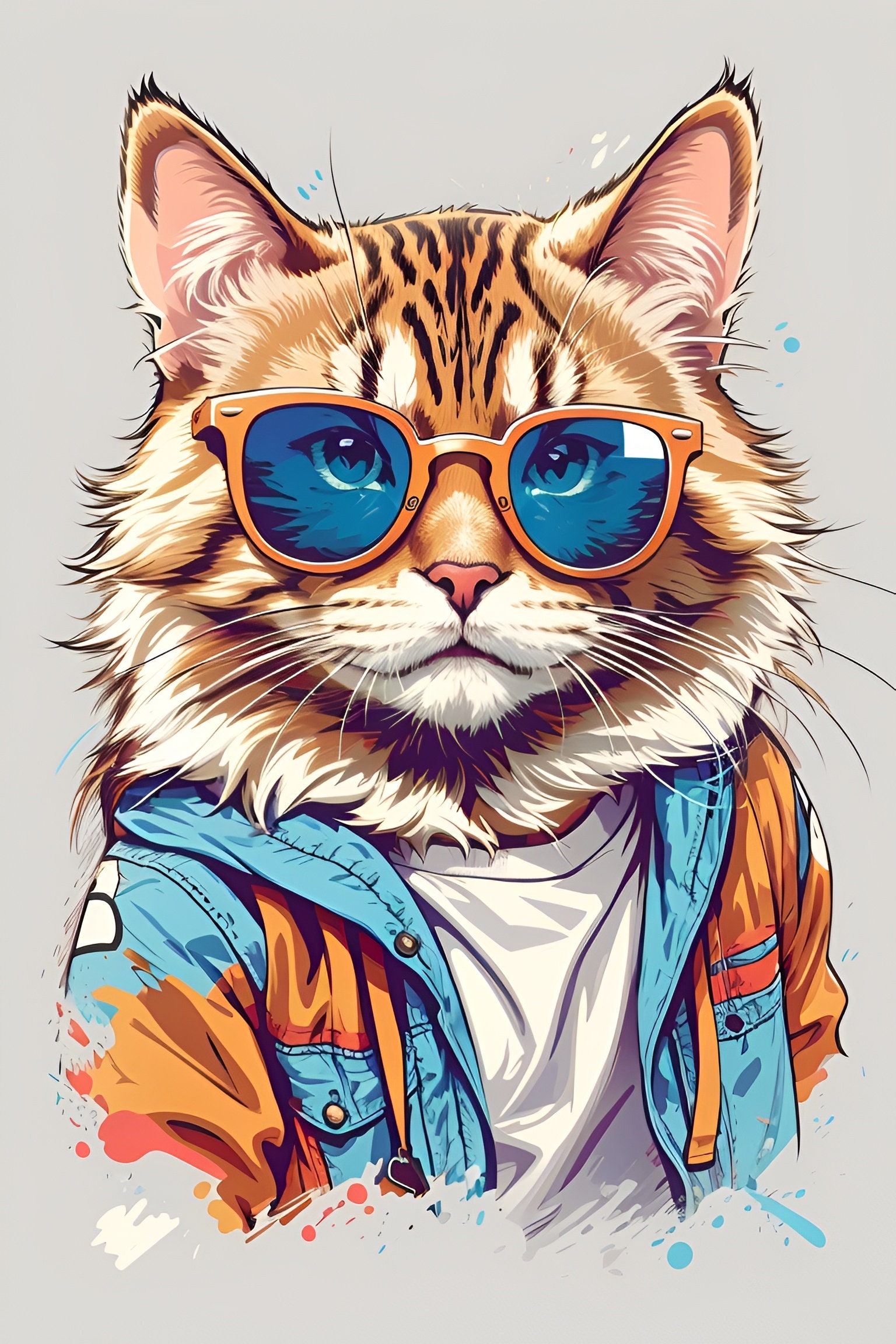 Cat in Cool Shades Graphic Illustration Hip Kitty Splash Art PNG High ...