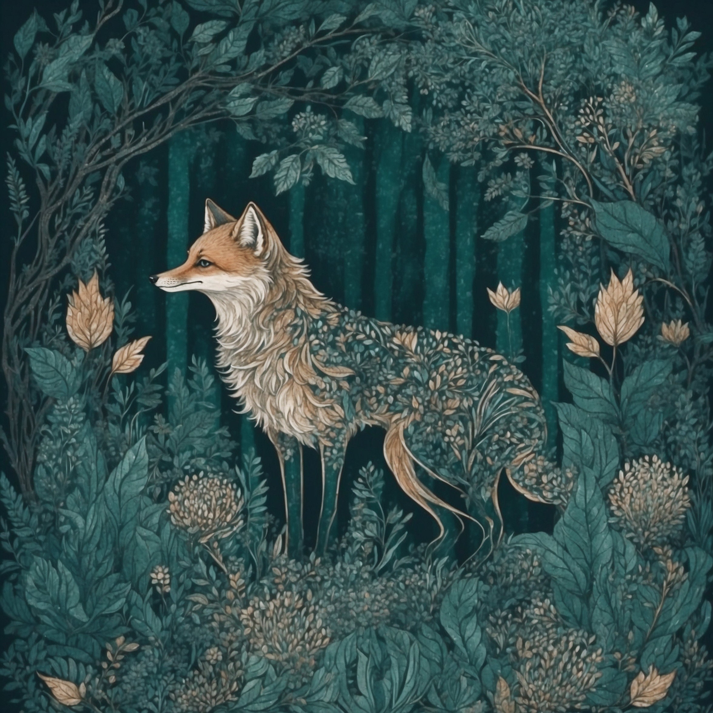 Whimsical Fox Mid-leap Illustration Enchanted Forest Art Print, Hand ...
