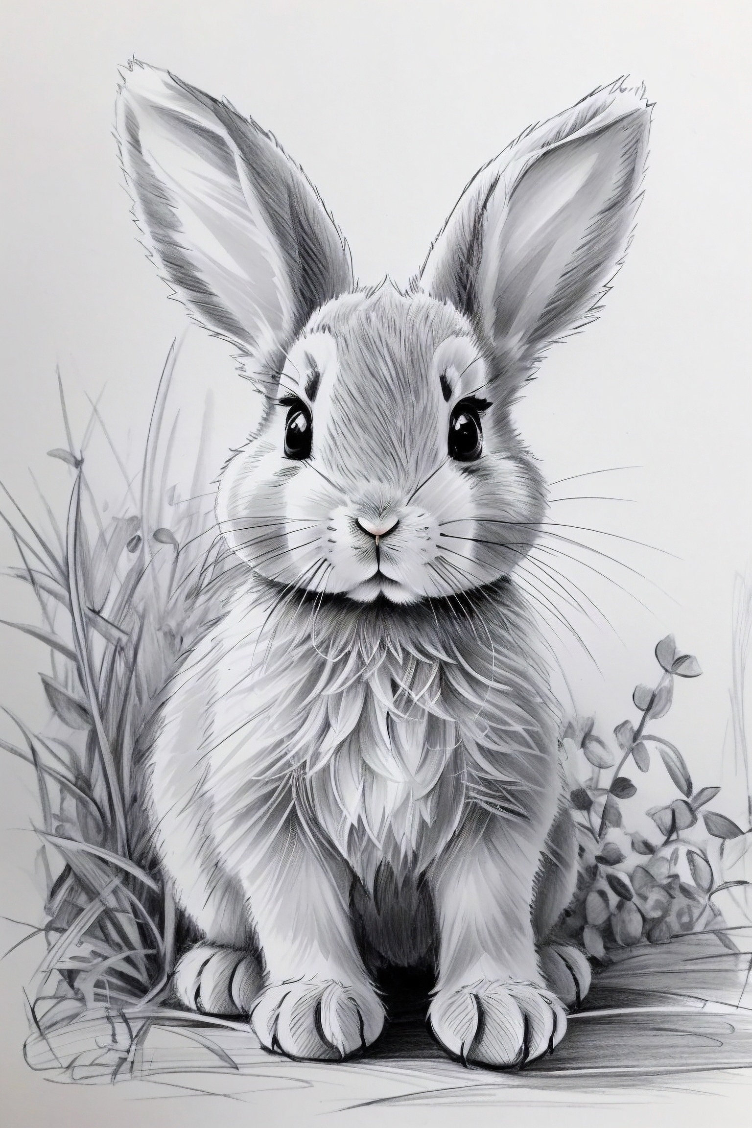 Pencil Sketch Bunny PNG Transparent Background, Kawaii Rabbit Sticker ...