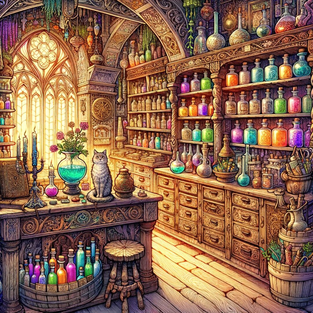 Magical Apothecary Shop Digital Art Print Whimsical Potion Bottles ...