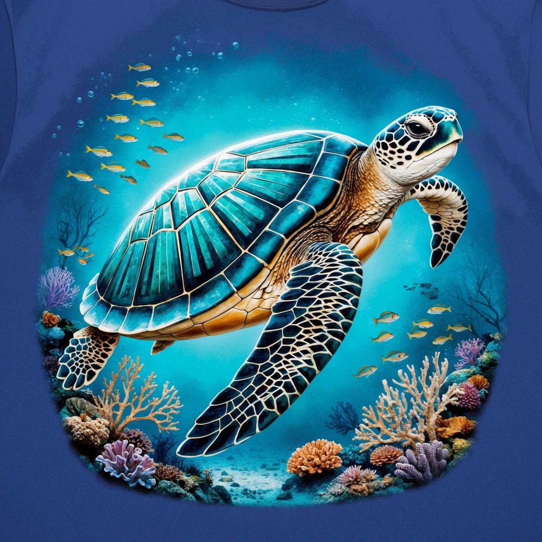 Mystical Sea Turtle Art Print, Geometric Turquoise Shell, Underwater ...