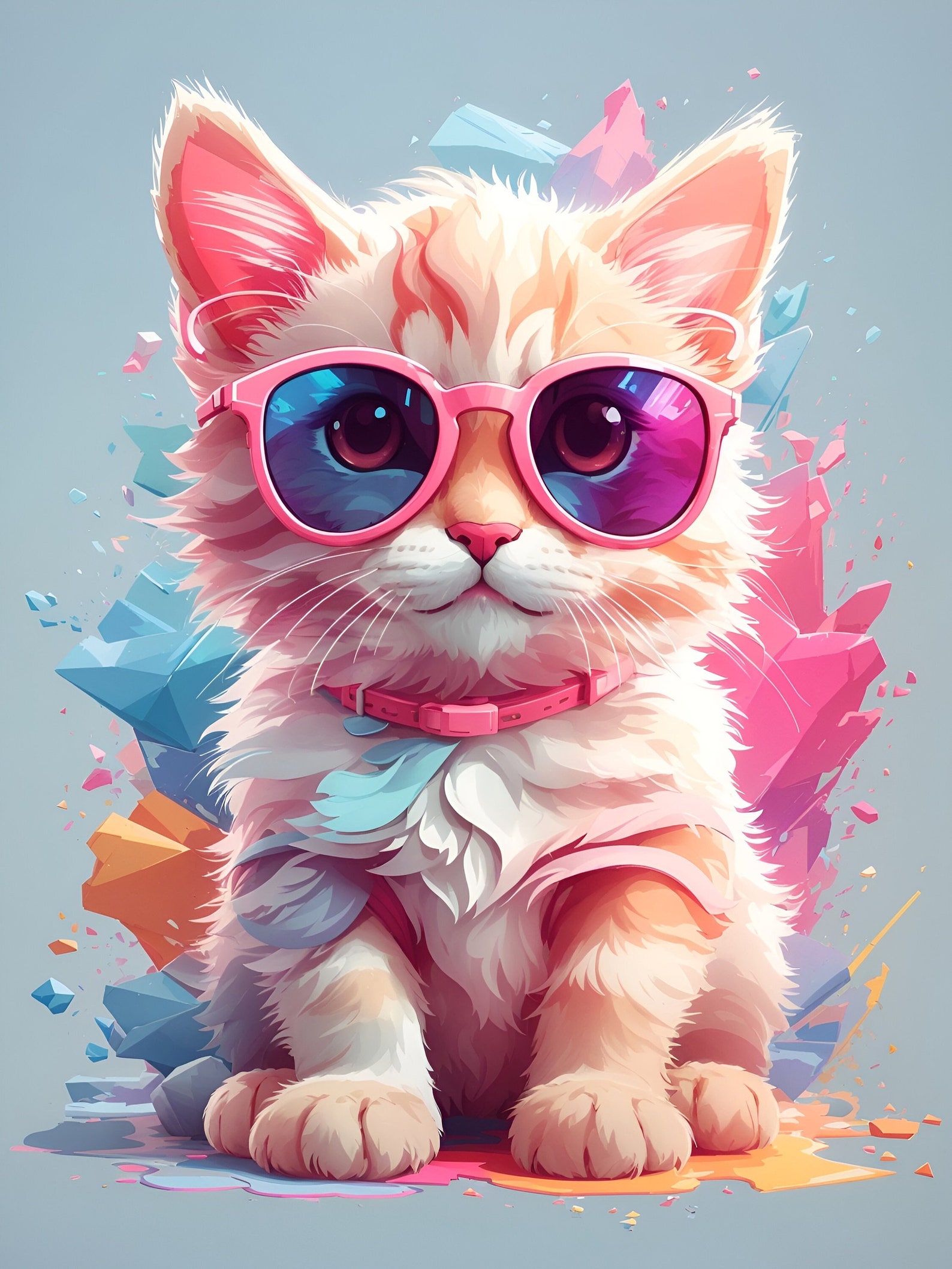Watercolor Kitten With Pink Sunglasses | 6000x9000 Px Transparent PNG ...