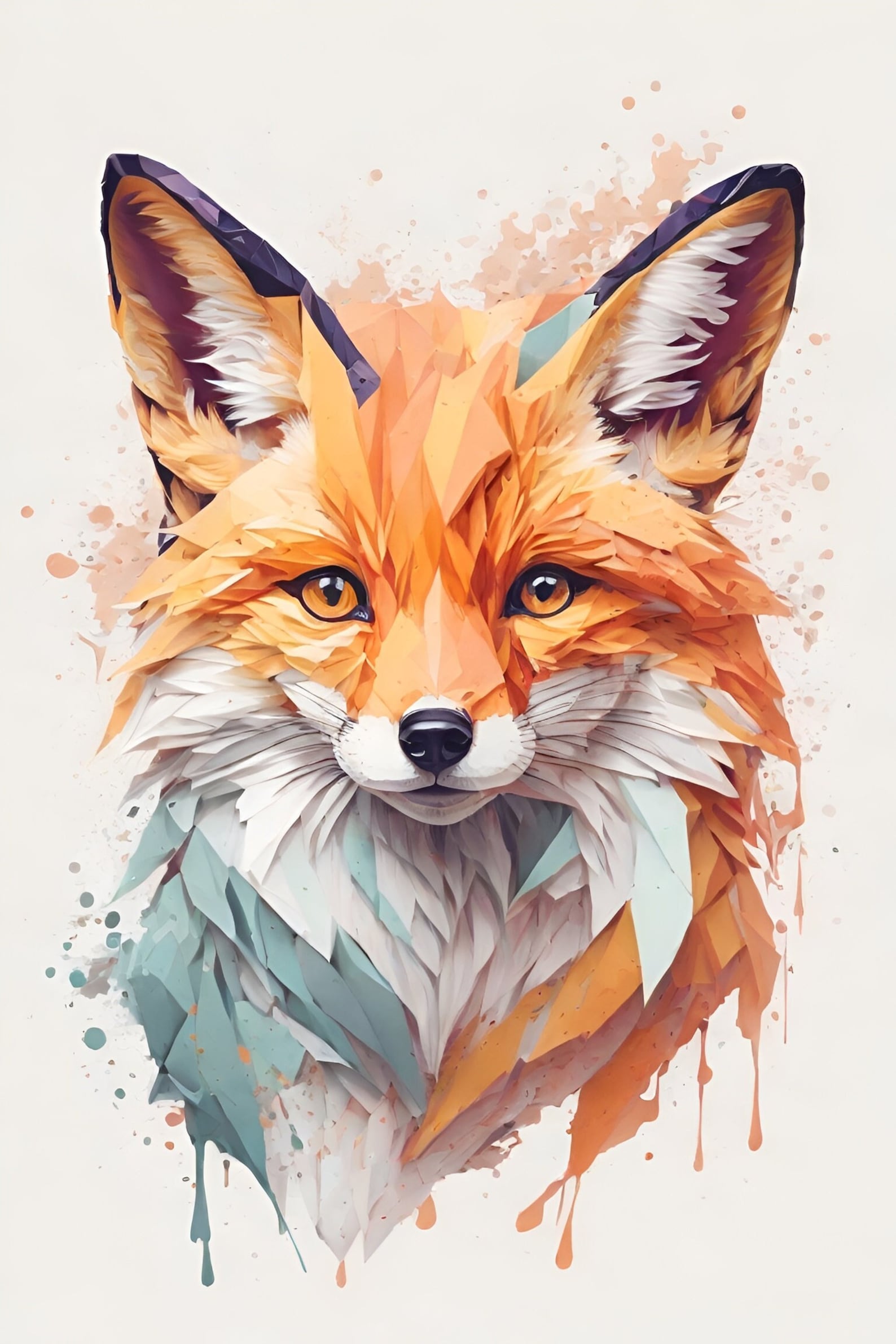Fox Portrait in Pastel Watercolors. High-res PNG, 6000 X 9000 Pixels ...