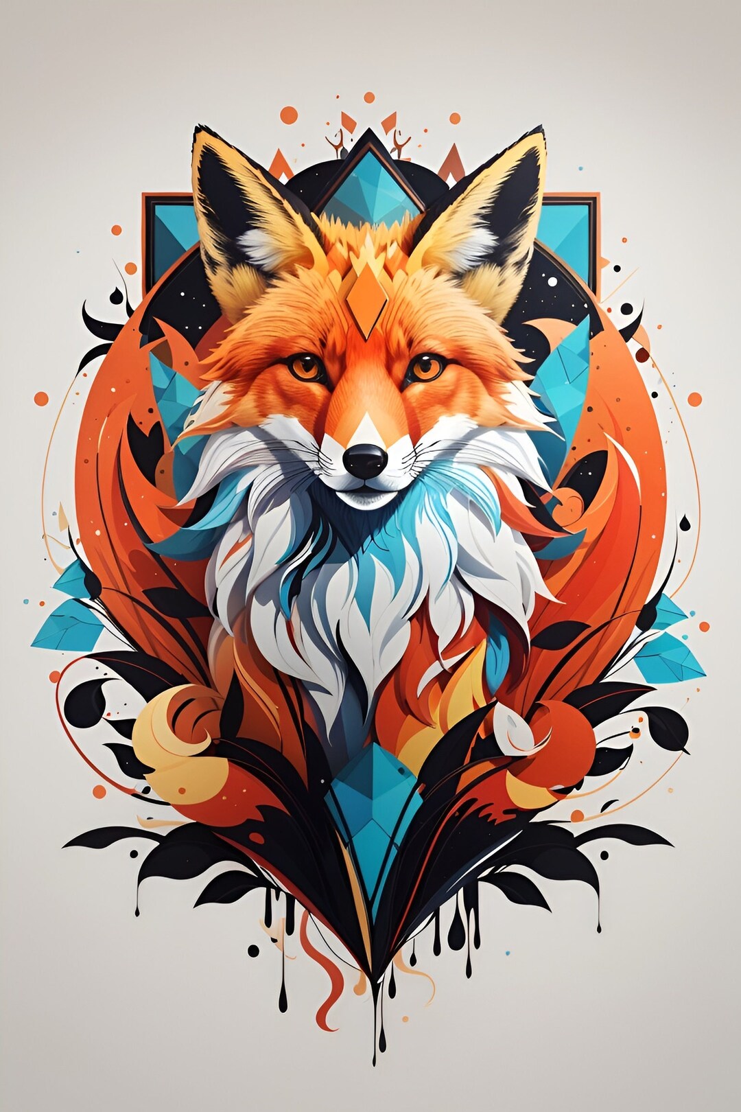 Realistic Fox Art: Indigenous & Splash Art Fusion, Vibrant Colors ...