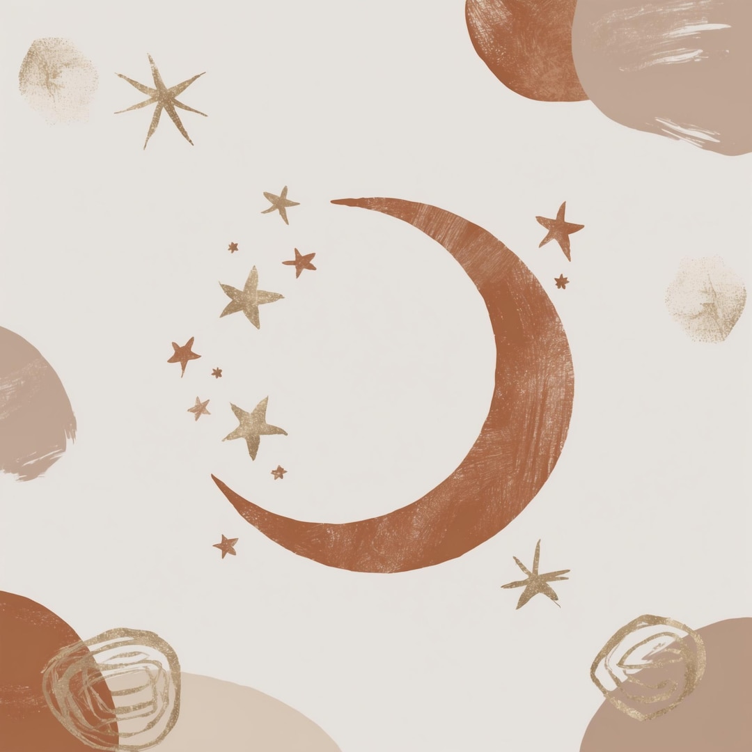 Minimalist Boho Celestial Wall Art, Crescent Moon & Stars Illustration ...