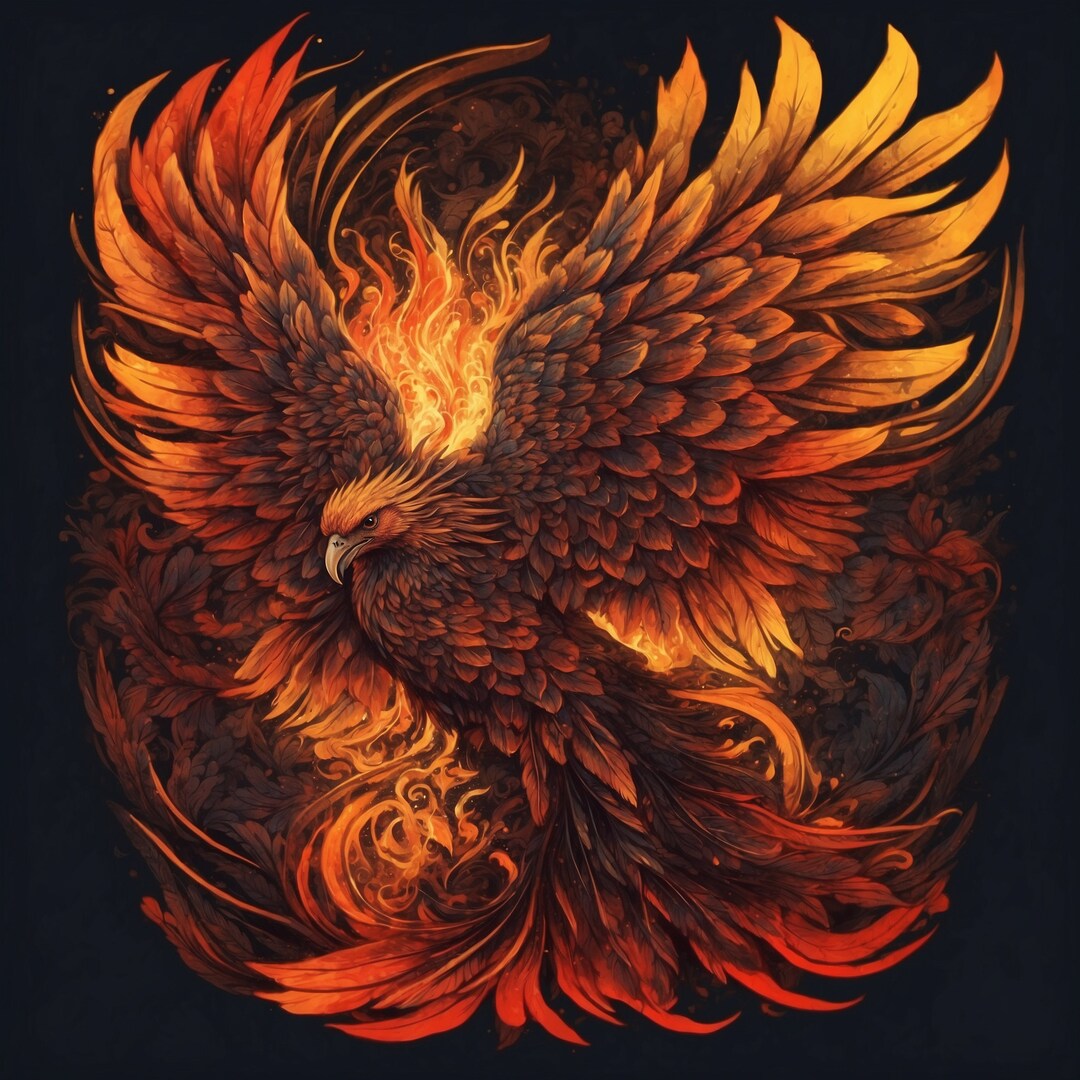 Majestic Phoenix Rising Vector Art Vibrant Fiery Feathers Rebirth ...