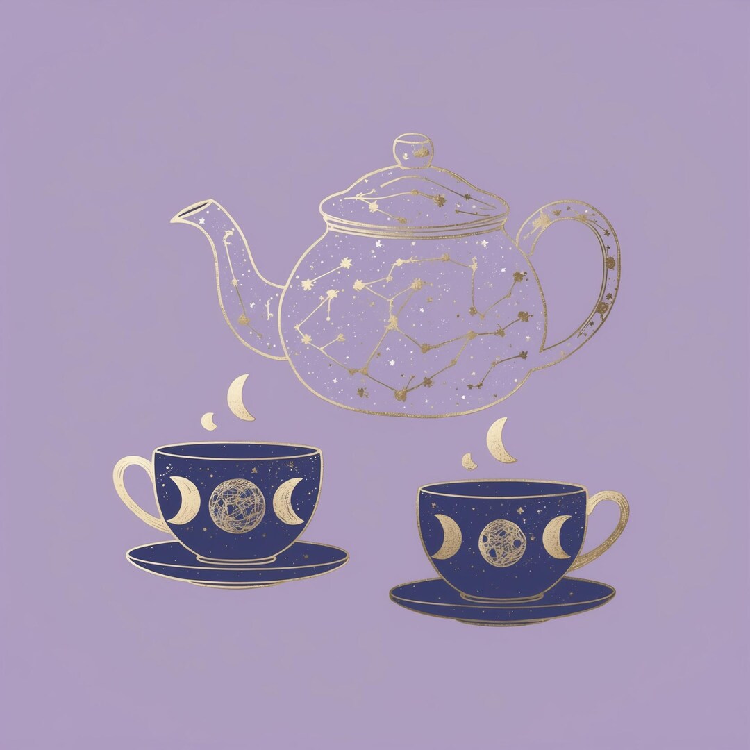 Celestial Tea Set Illustration | Whimsical Minimalist Art ...