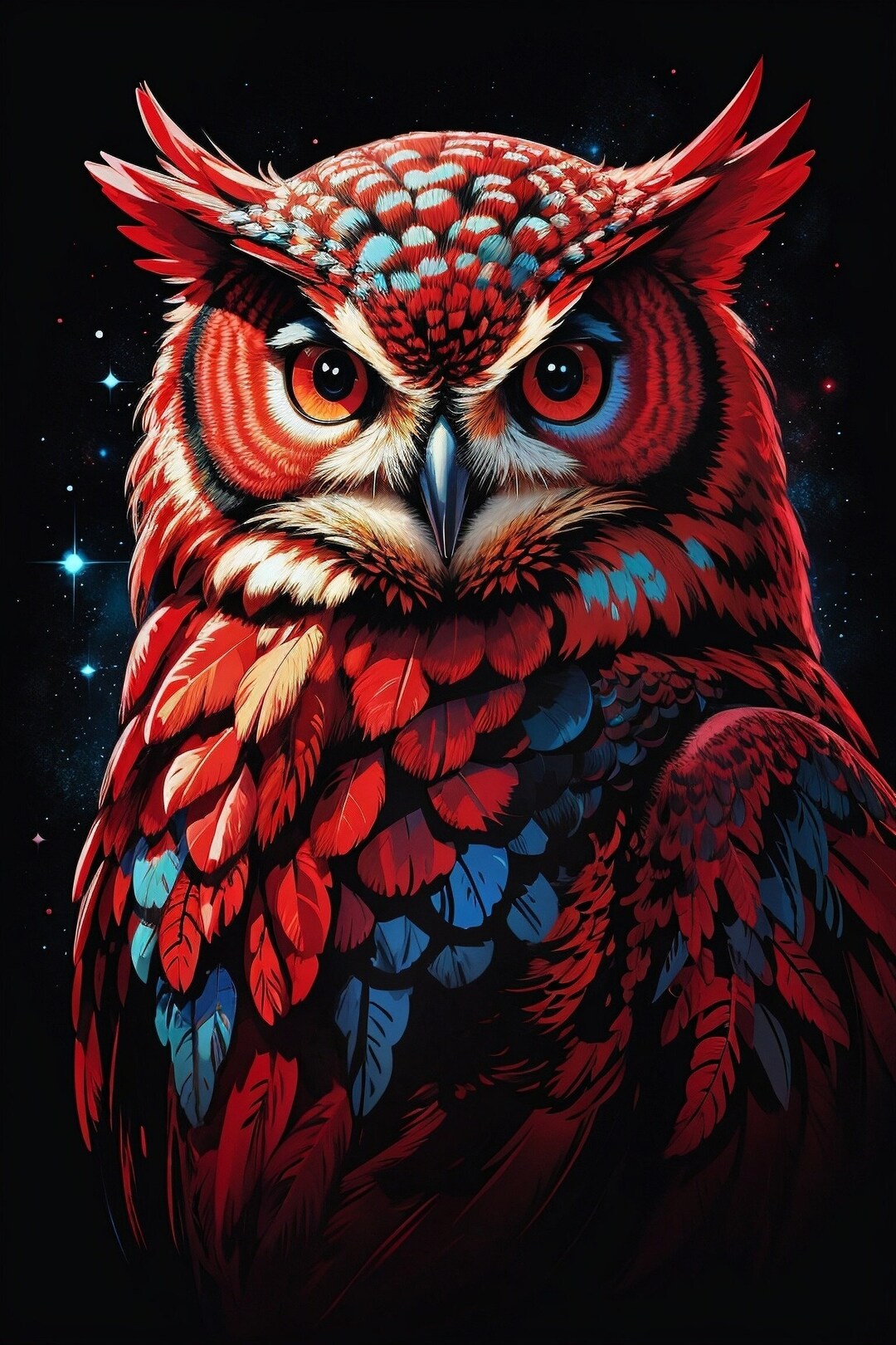 Enchanting Red Owl PNG With Starry Night Sky - High-resolution Digital ...