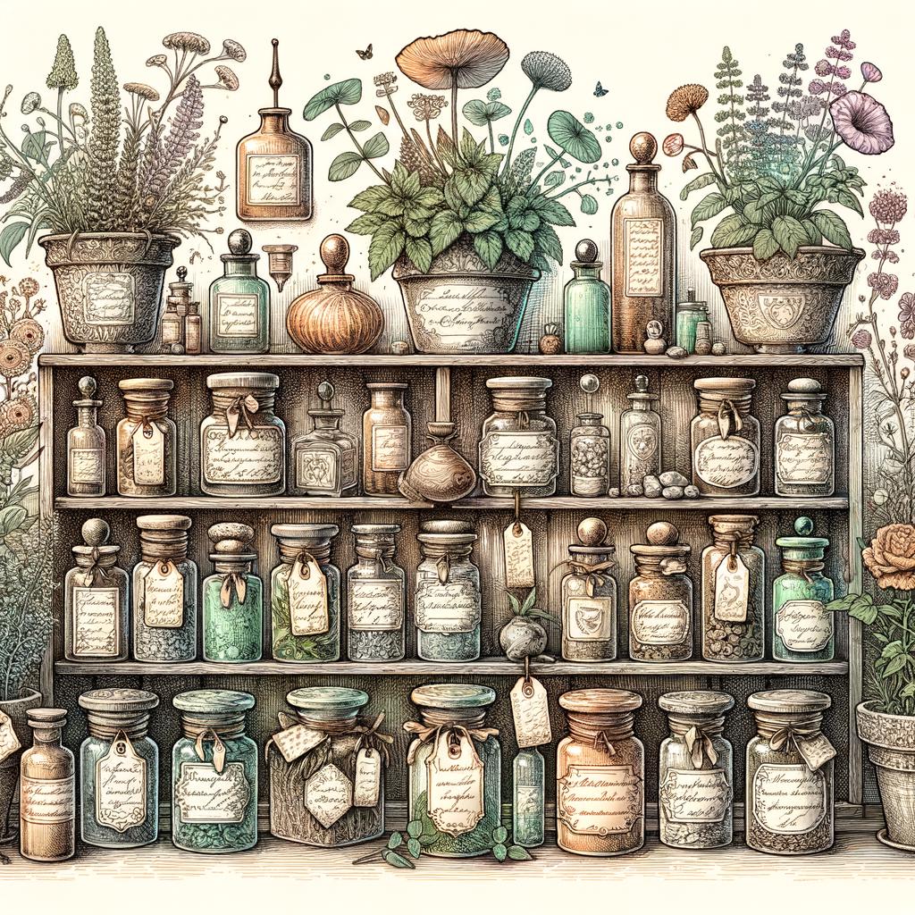 Vintage Botanical Apothecary Shelf Illustration Hand-drawn Digital Art ...
