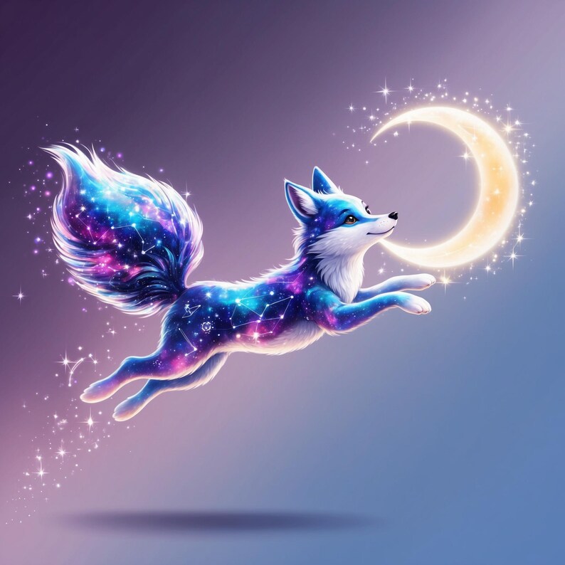 Celestial Fox Art Print | Galaxy-themed Illustration | Whimsical Fantasy Decor | Leaping Fox ...