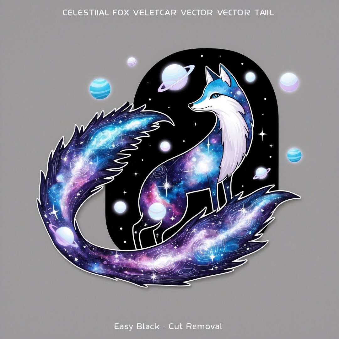 Whimsical Celestial Fox Vector Art | Galaxy Fox Illustration | Modern Fantasy Wall Art ...