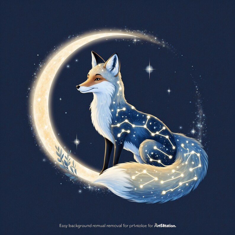 Celestial Fox Art Print - Whimsical Nighttime Illustration With Glowing Constellations ...