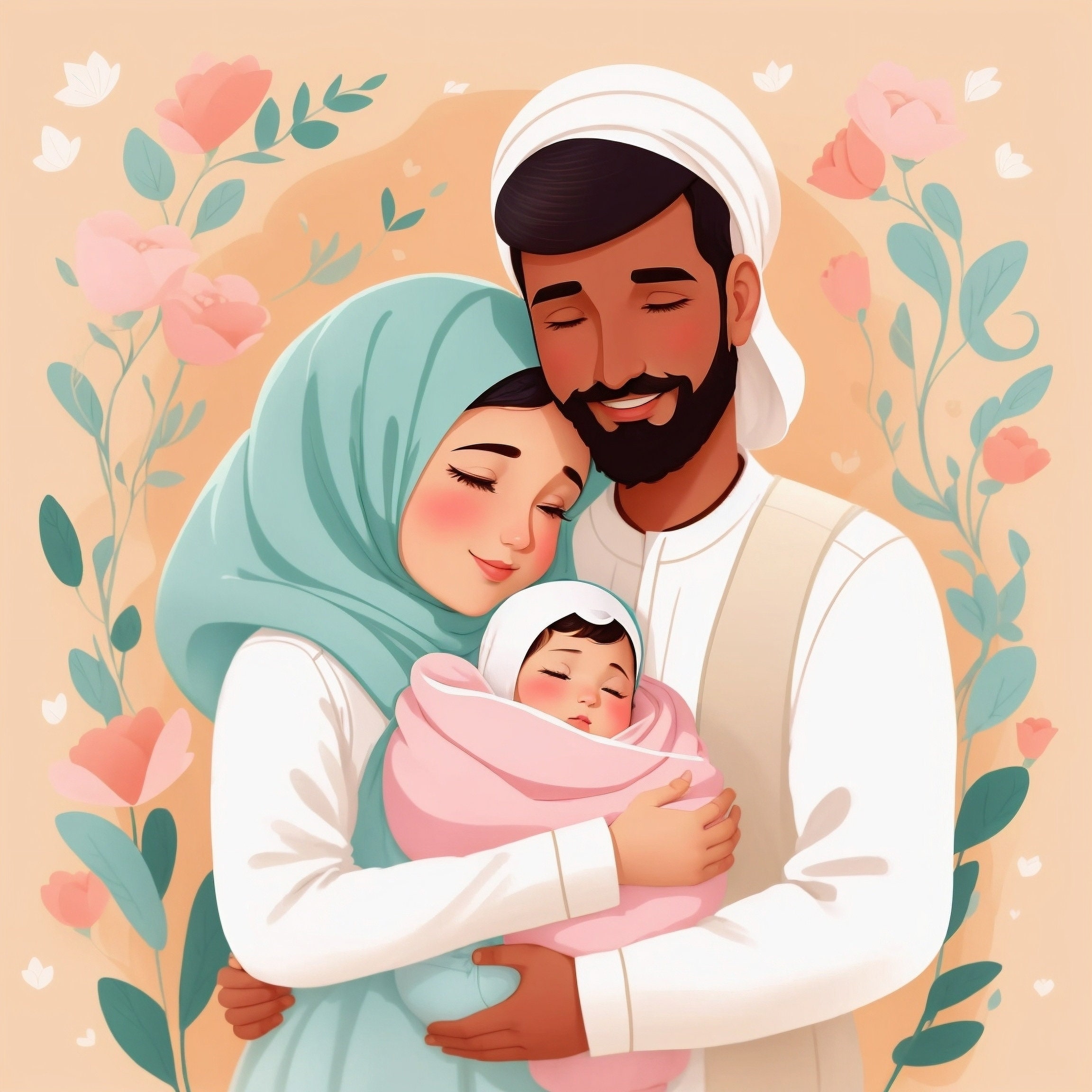 Joyful Muslim Family With Newborn PNG - Happy Family Clipart, Islamic ...