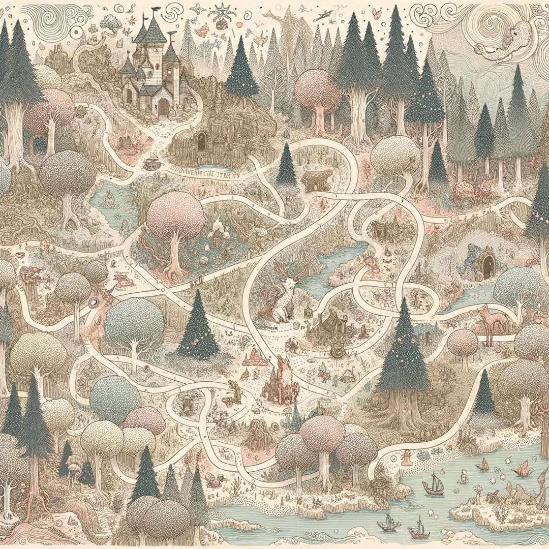 Whimsical Enchanted Forest Map Pastel Vintage Storybook Style With ...