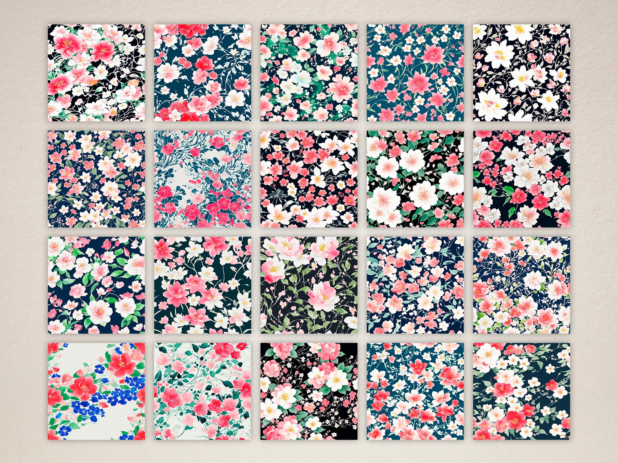 100 Japanese Flower Patterns Watercolor Flowers Wedding Baby Shower ...