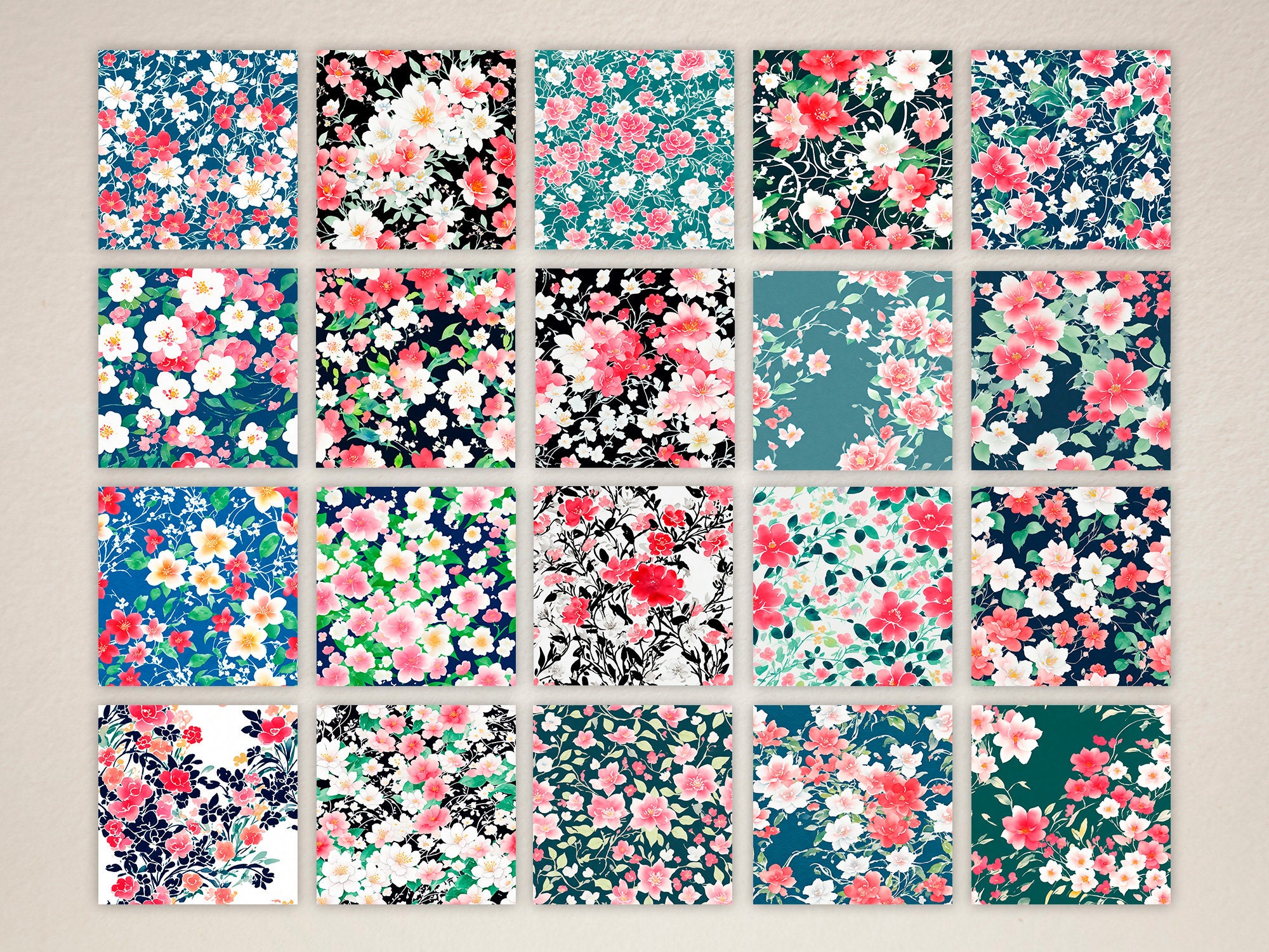 100 Japanese Flower Patterns Watercolor Flowers Wedding Baby Shower ...