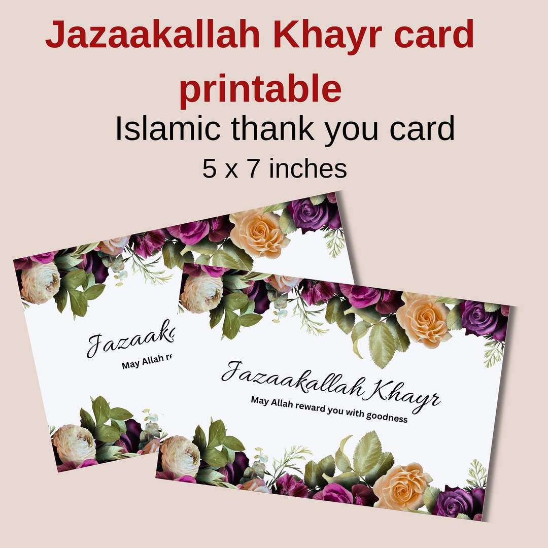 Elegant Jazaakallah Khayr Card Printable Islamic Thank You Card - Etsy