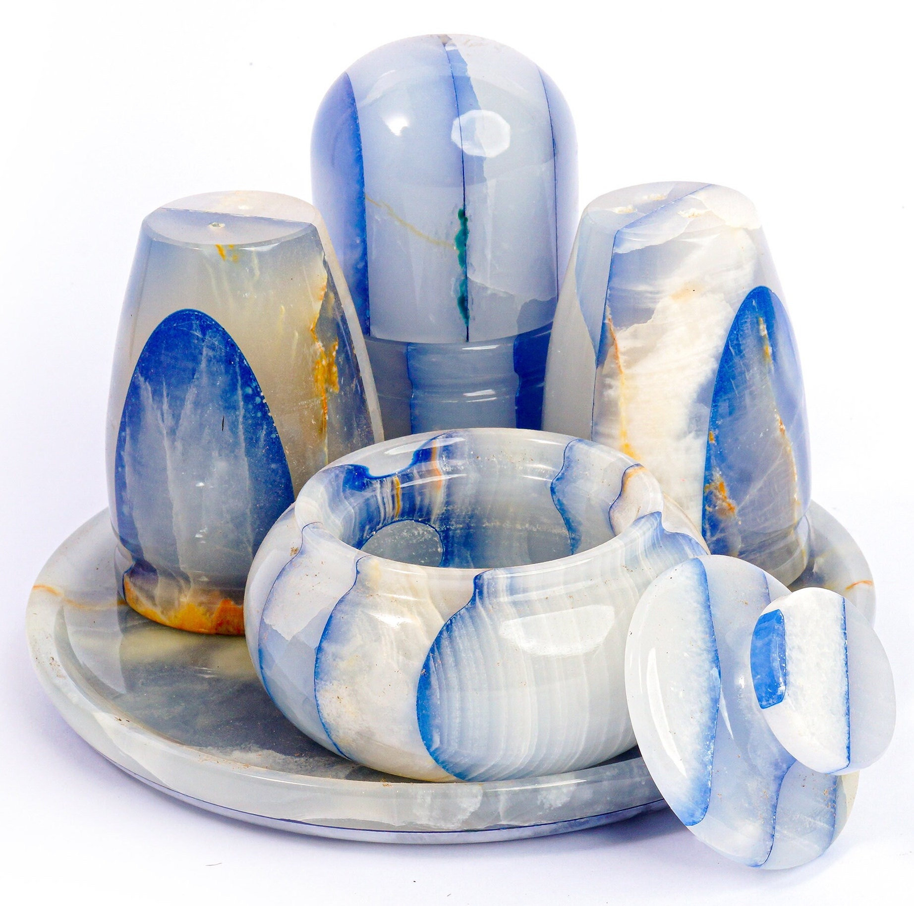 Blue & White Marble Salt and Pepper Set With Tray, 5 Pieces - Etsy