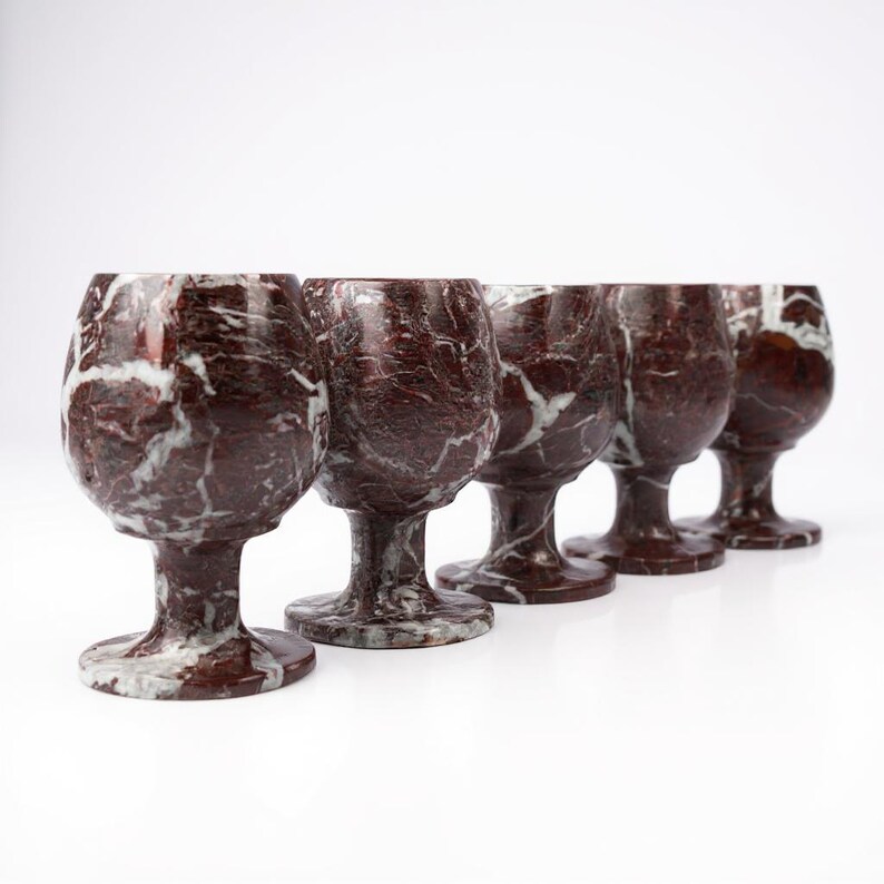 Red Zebra Marble Wine Goblets – Set of 6 Handmade Natural Stone Glasses ...