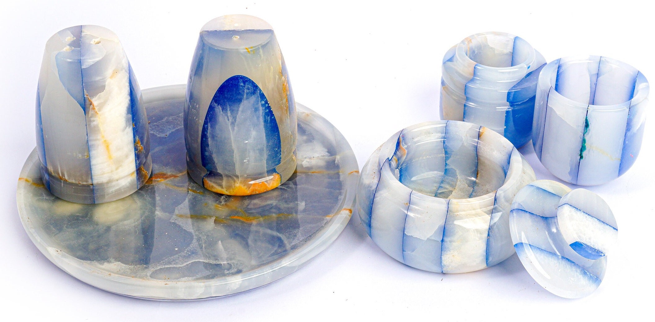 Blue & White Marble Salt and Pepper Set With Tray, 5 Pieces - Etsy