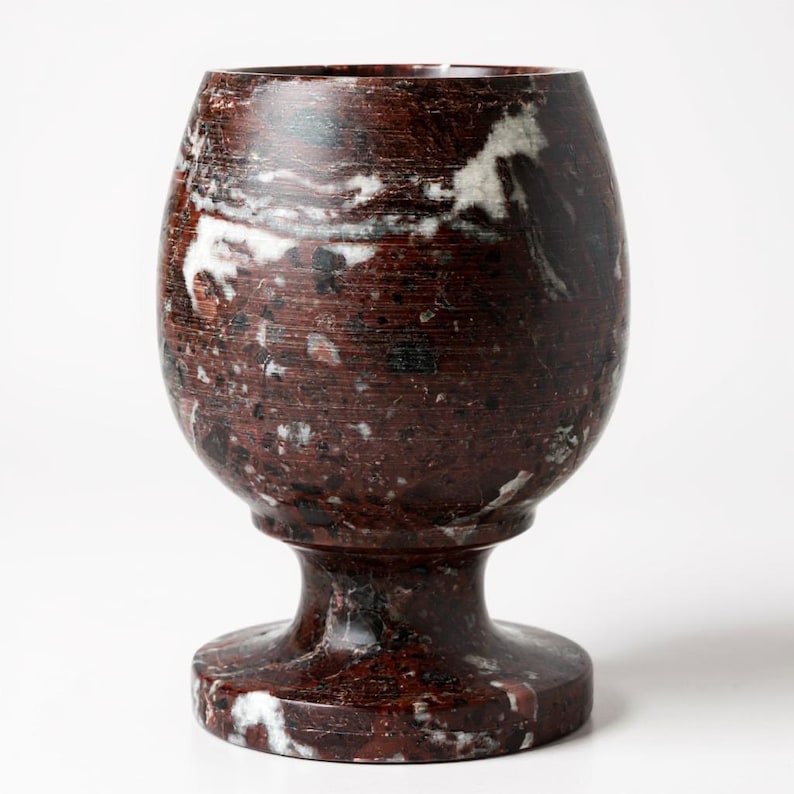 Red Zebra Marble Wine Goblets – Set of 6 Handmade Natural Stone Glasses ...