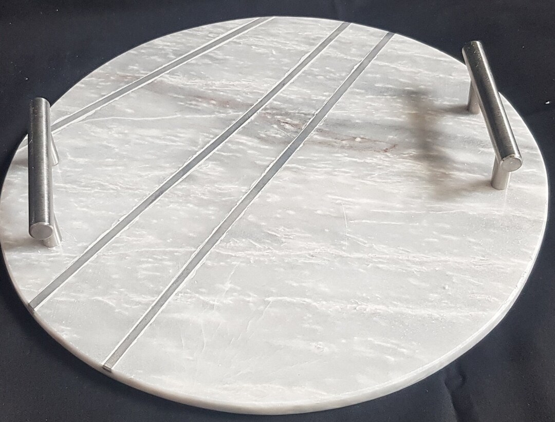 Natural Grey Marble Circular Tray With Handles, Diameter = 11" - Etsy