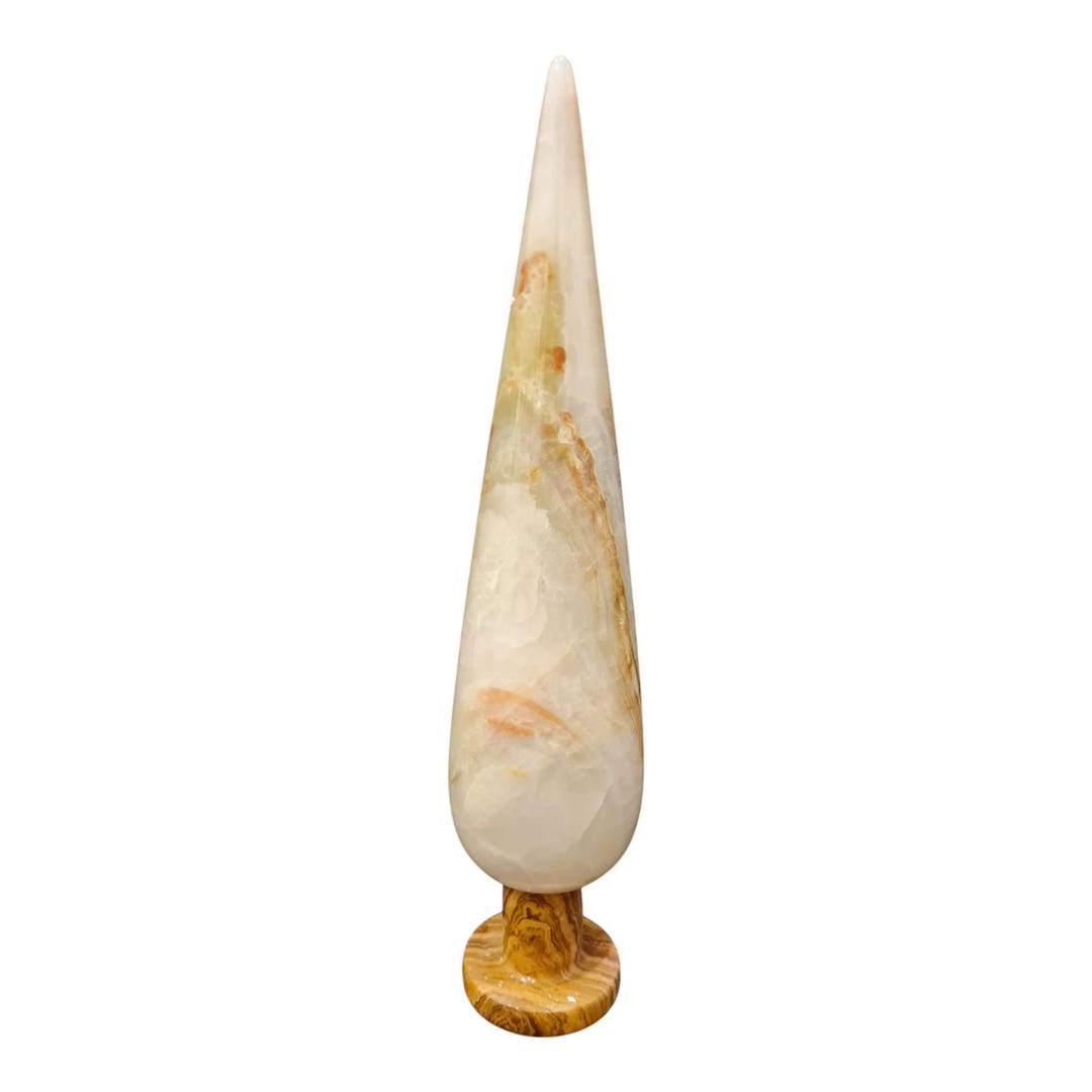 White Onyx Tree Sculpture, Cone Shaped With Base, 14"x3" – Handcrafted ...
