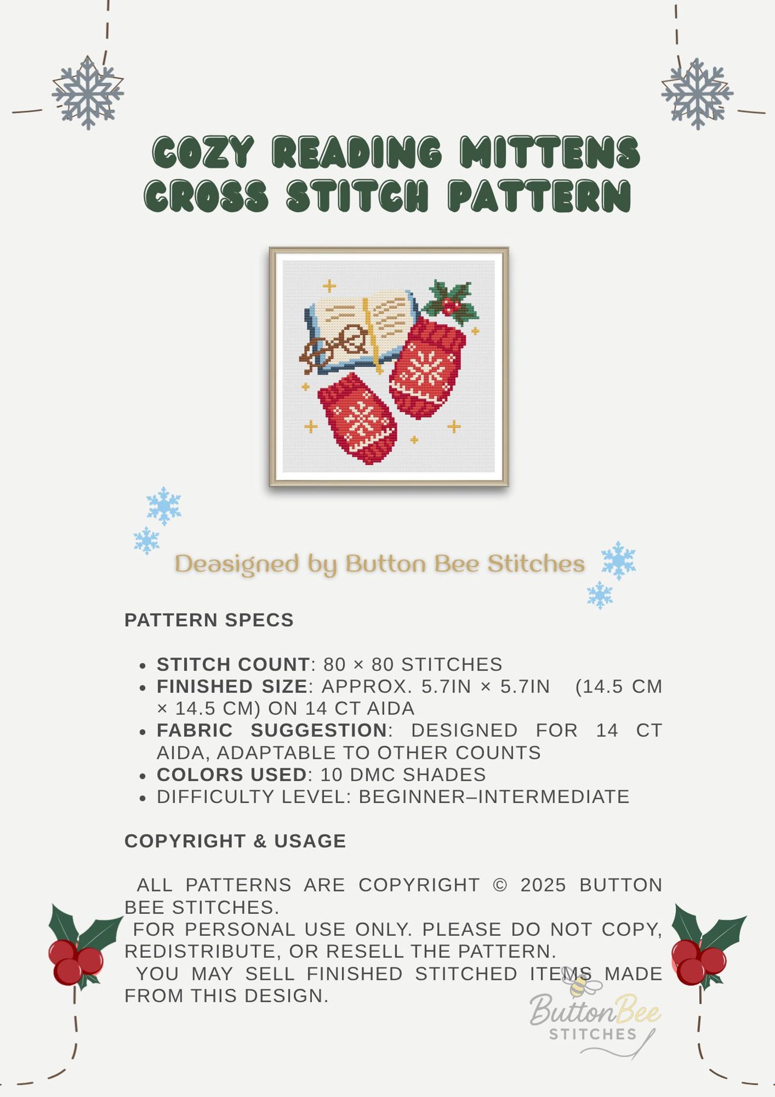 Cozy Reading Mittens Cross Stitch Pattern | Embroidery PDF Download ...