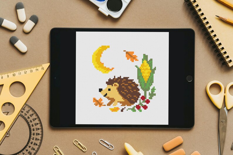 Moonlit Hedgehog Cross Stitch Pattern PDF | Woodland Animal Autumn ...