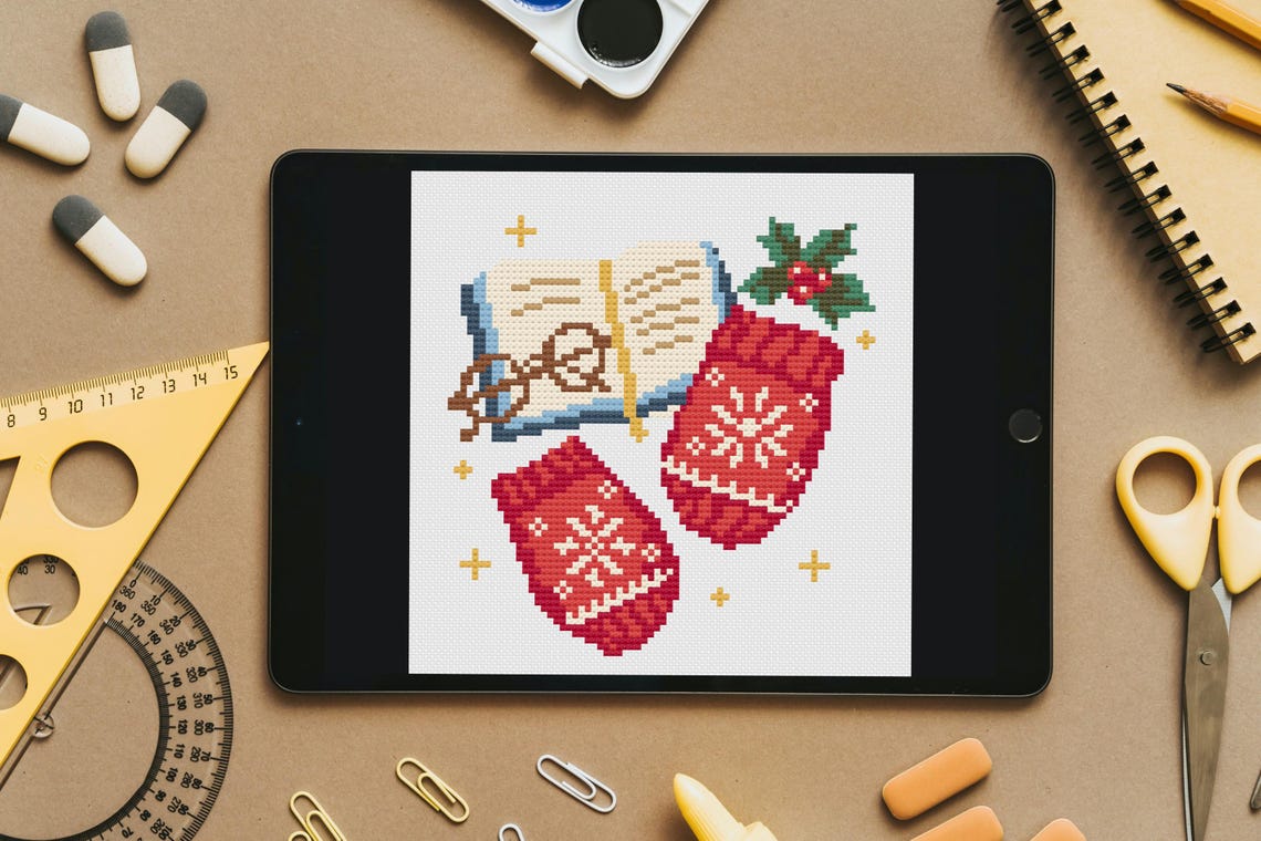 Cozy Reading Mittens Cross Stitch Pattern | Embroidery PDF Download ...