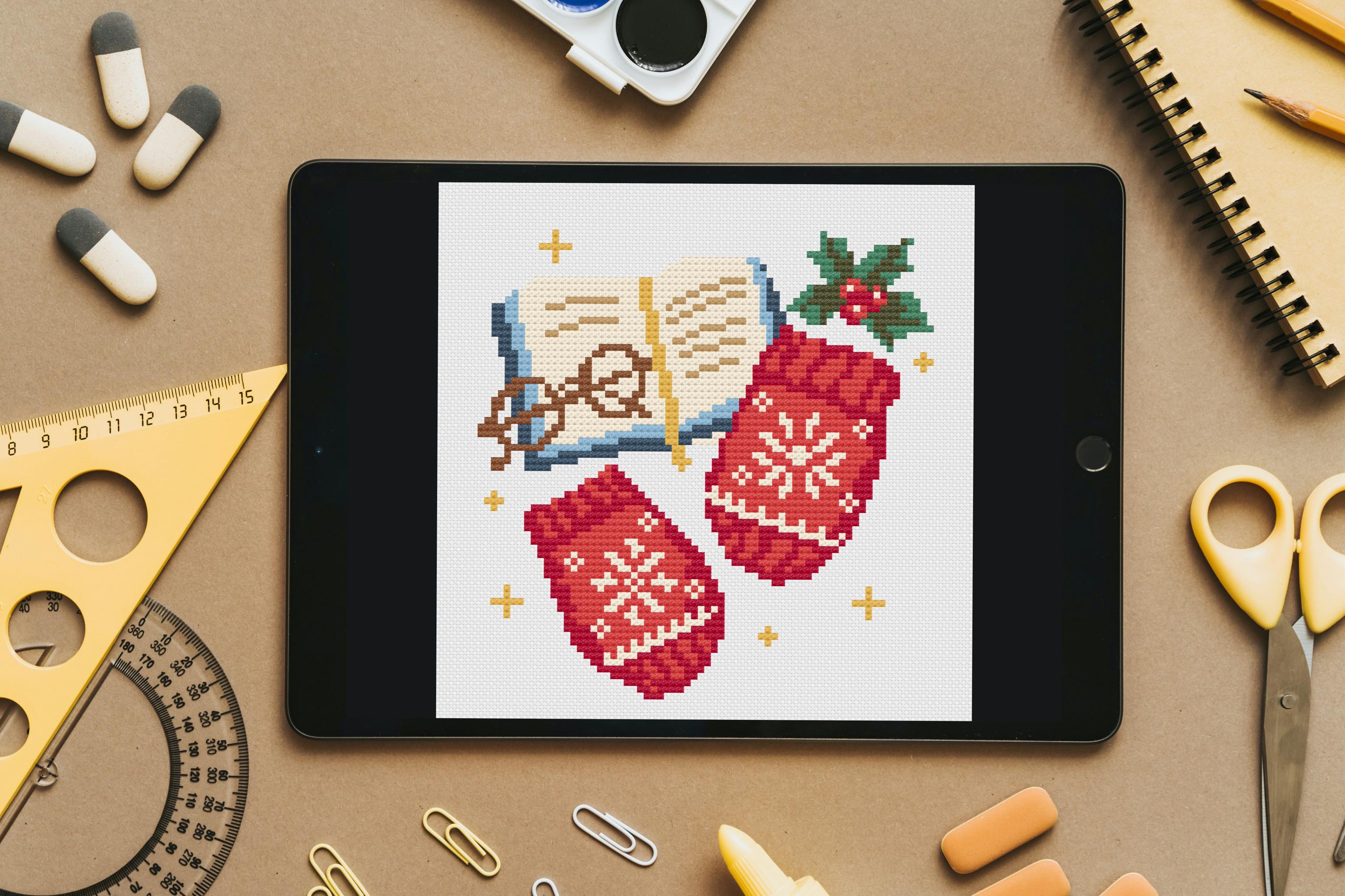 Cozy Reading Mittens Cross Stitch Pattern | Embroidery PDF Download ...