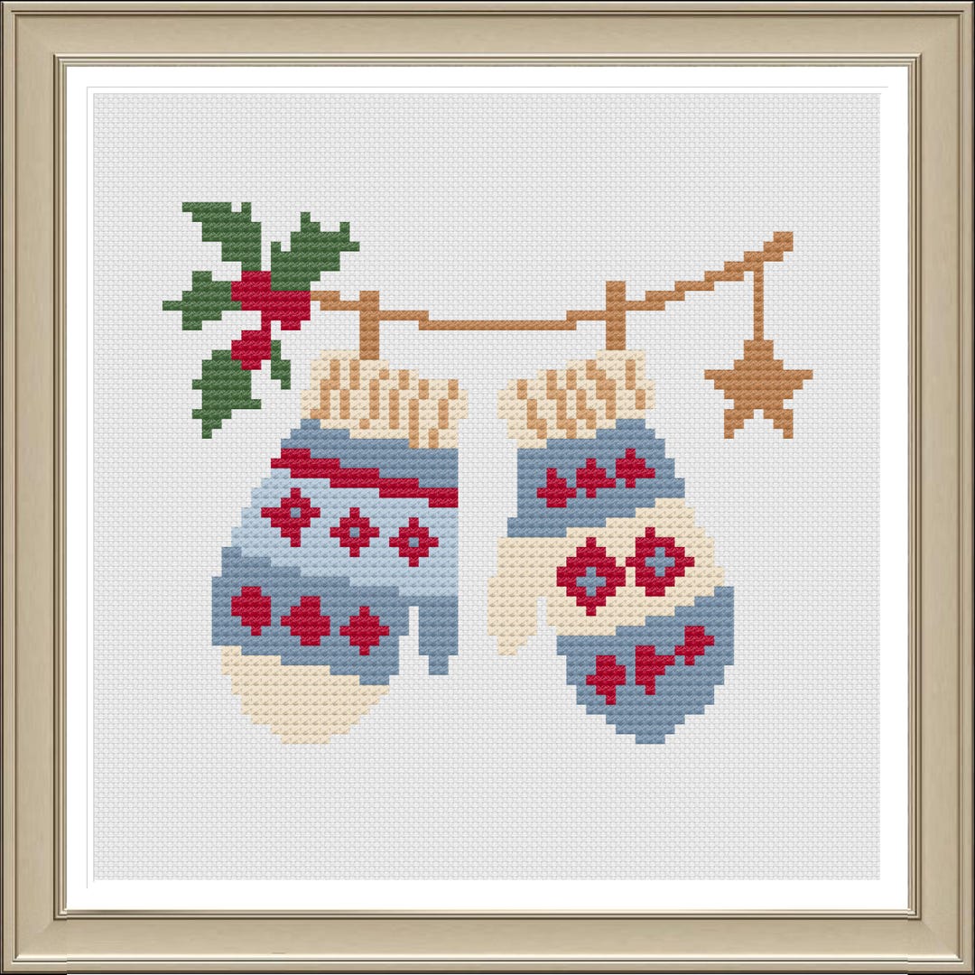 Winter Mittens & Holly Star Cross Stitch Pattern | Cozy Holiday PDF ...